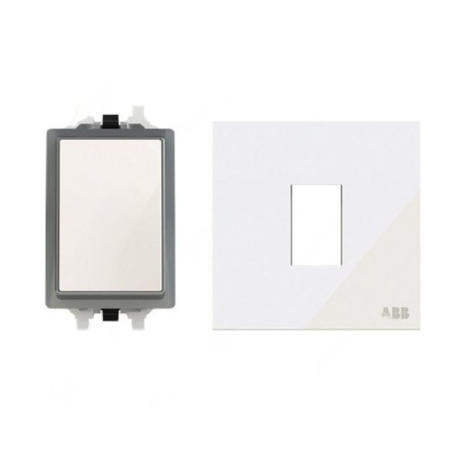 ABB White Glass Electrical Switch with Rocker Frame, 1 Gang, 2 Way, 10A
